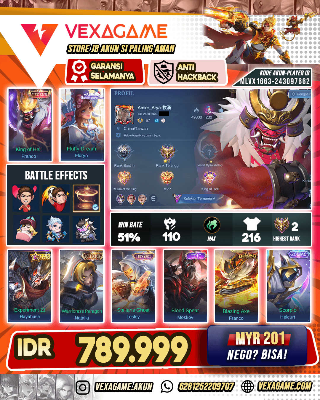 Beli Akun Mobile Legends TURUN HARGA !! Franco Legend l Tas Tas Merah ...
